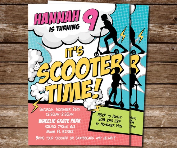 Scooter Birthday Invitation for Girls, PRINTABLE It's Scooter Time ...