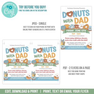 Editable Donuts With Dad Invitation Flyer, School Father's Day ...