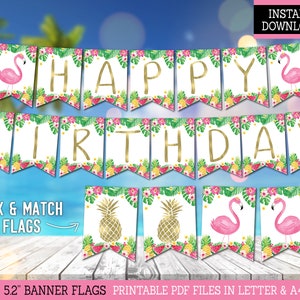 Tropical Happy Birthday Banner DIY Bunting for Tropical - Etsy