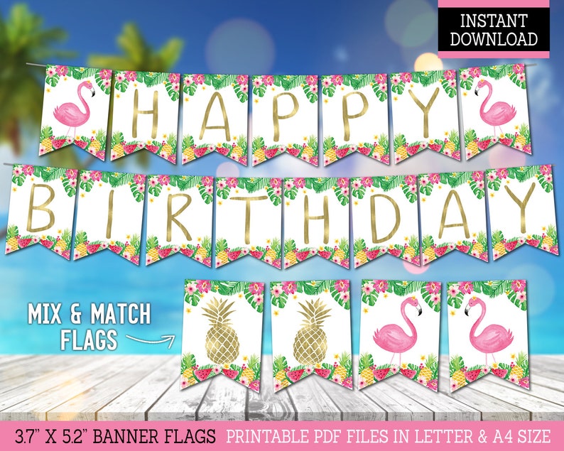 Tropical Happy Birthday Banner DIY Bunting for Tropical | Etsy