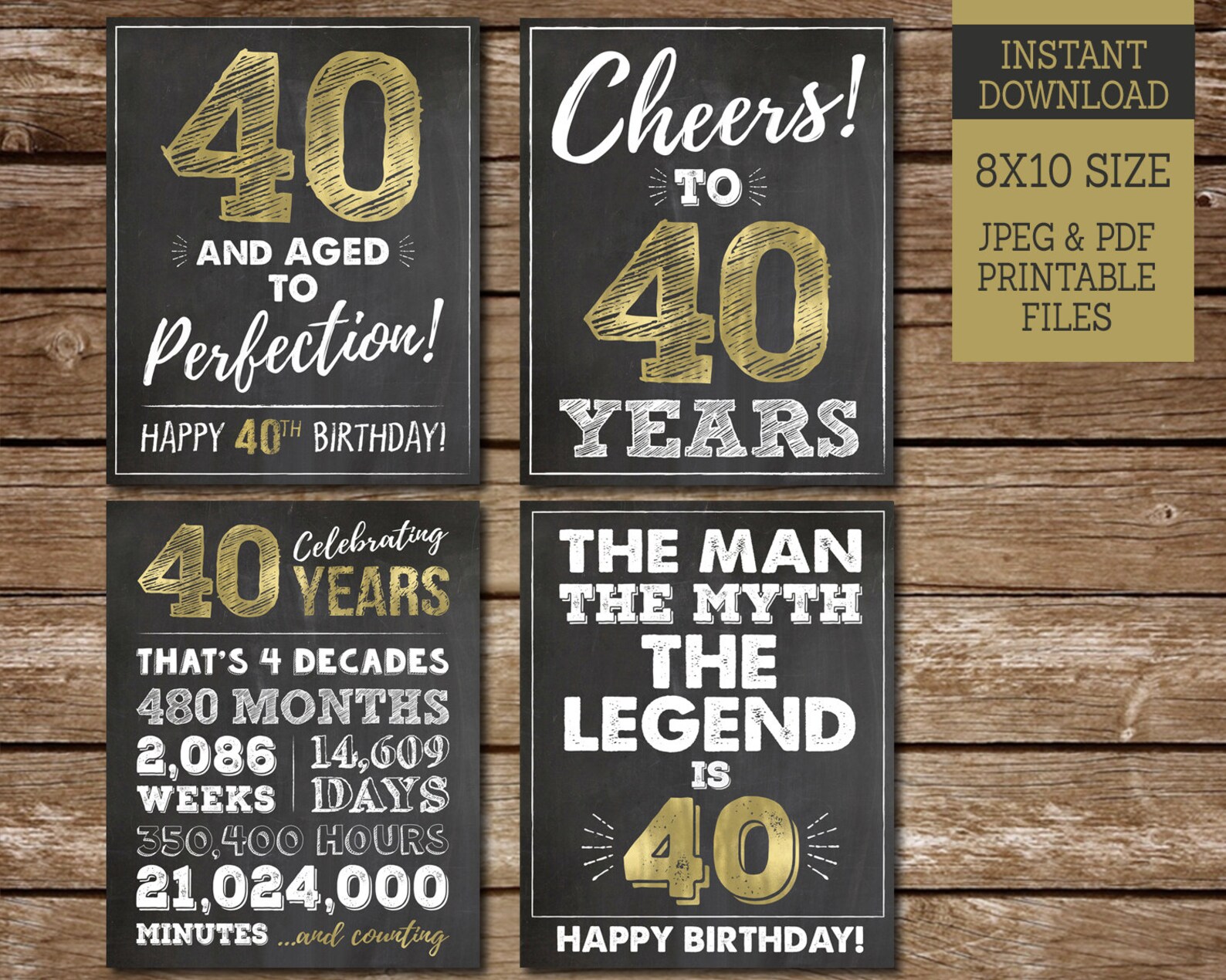 40 Aged to Perfection PRINTABLE Cheers to 40 Years Signs - Etsy