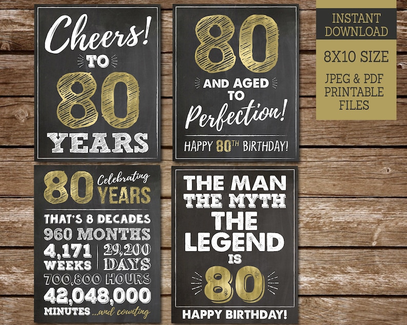 80th Birthday Signs for Men PRINTABLE Cheers to 80 Years | Etsy