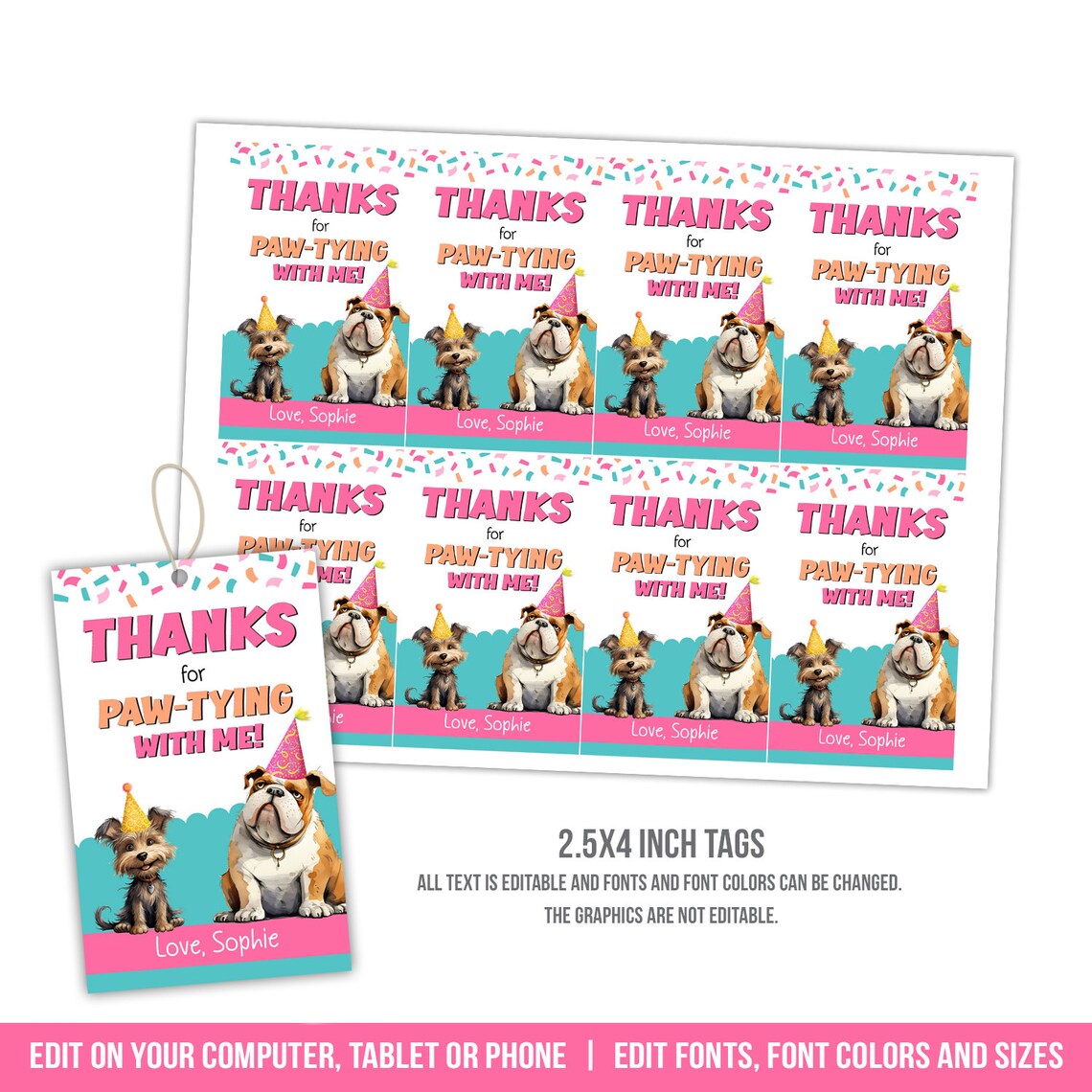 Puppy Birthday Thank You Favor Tags | Paw-ty Party Favor Tag Template ...
