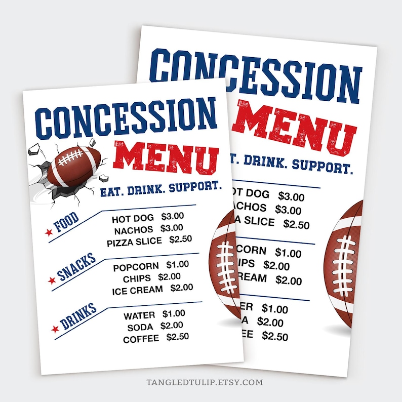 Football Concession Menu Poster | Football Refreshment Stand Price List ...