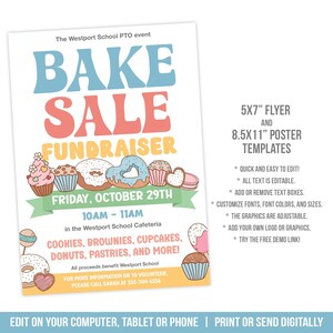 Bake Sale Flyer and Poster Template, Editable School Bake Sale ...