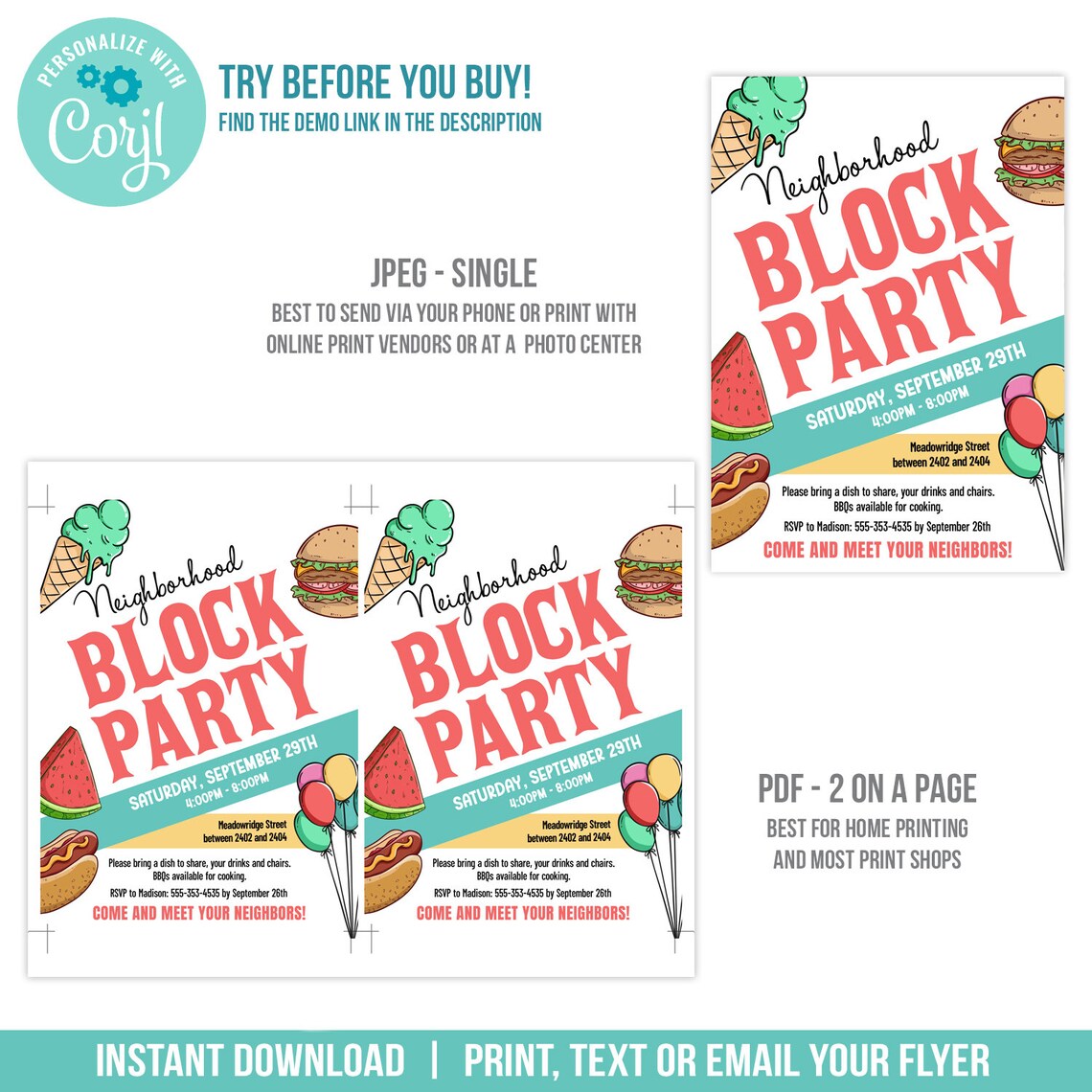 Neighborhood Block Party Flyer | Community Street Event Flyer ...