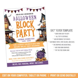 Editable Halloween Block Party Flyer Template, Neighborhood Potluck ...