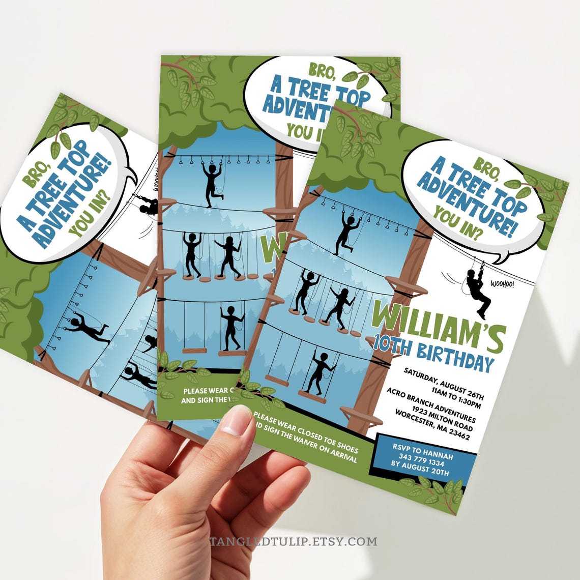 Rope Course Birthday Invitation | Boy Zipline Tree Top Adventure Party ...