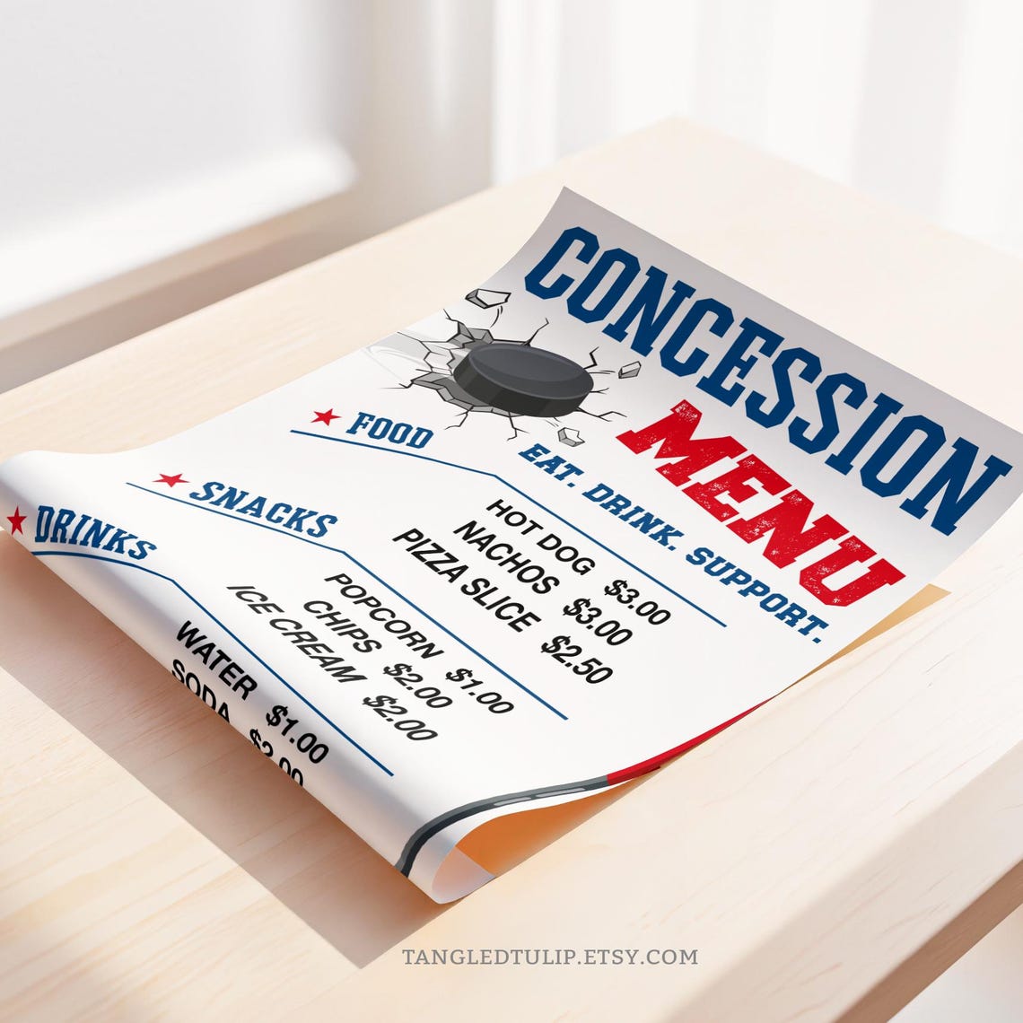 Hockey Concession Menu Poster | Hockey Refreshment Stand Price List ...