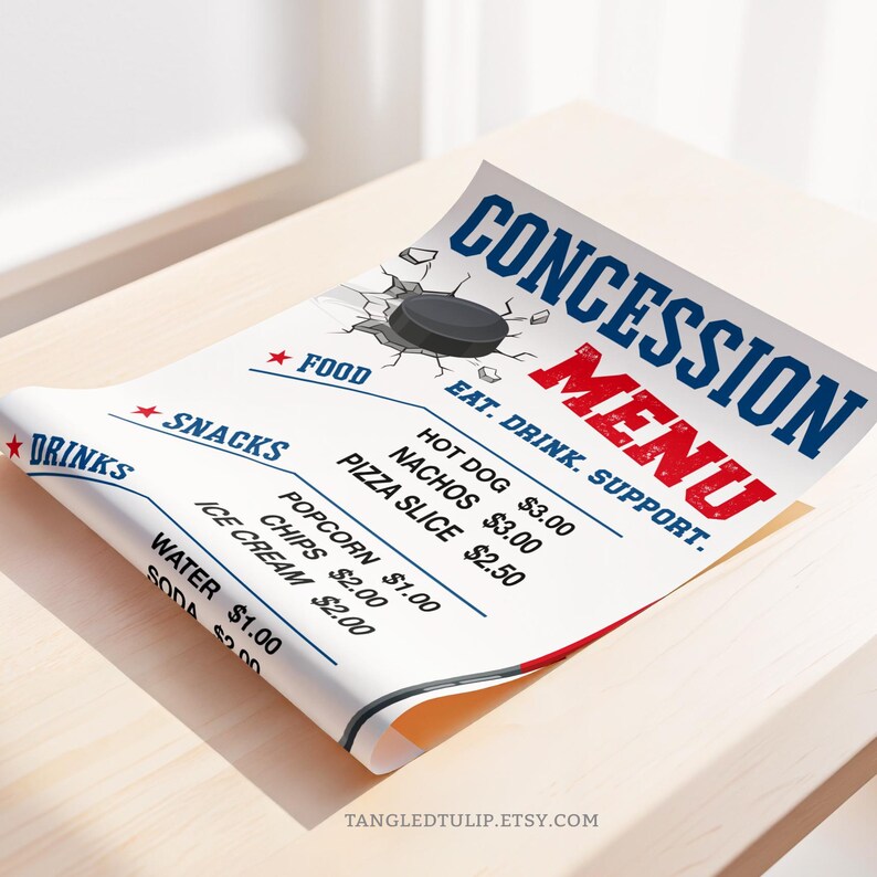 Hockey Concession Menu Poster | Hockey Refreshment Stand Price List ...