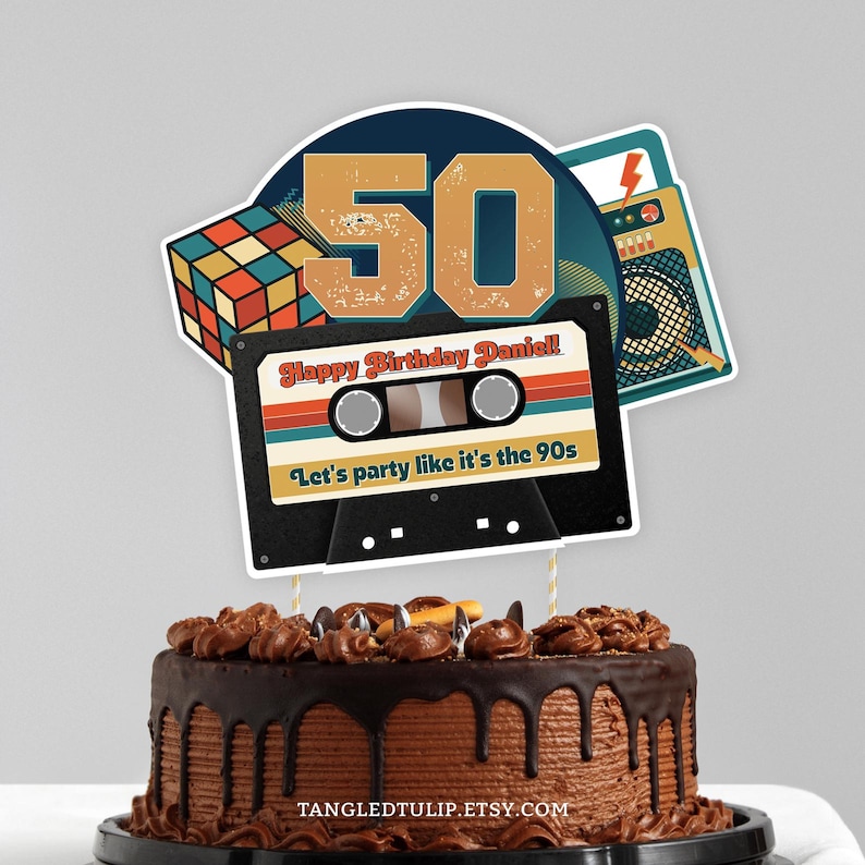 90s Mixtape 50th Birthday Cake Topper | Man Retro Cassette Party Decor ...
