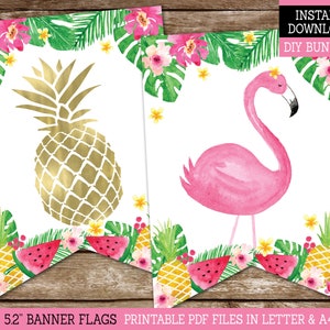 Tropical Happy Birthday Banner DIY Bunting Flamingo Pineapple Party ...