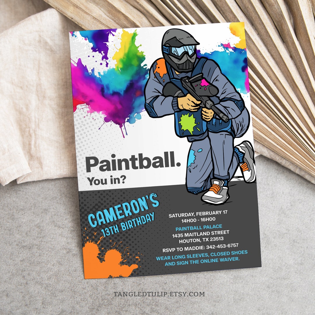 Paintball Birthday Invitation Boy EDITABLE Paintball Party Invite ...