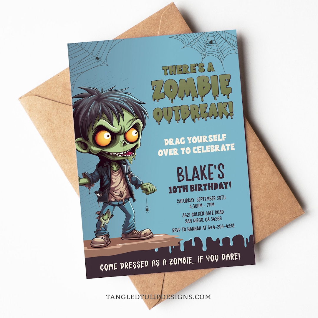 Zombie Party Invitation Template. Editable Zombie Outbreak Birthday ...