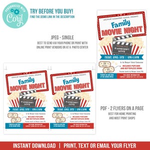 Editable Movie Night Fundraiser Flyer, Family Movie Night Flyer, Movie ...