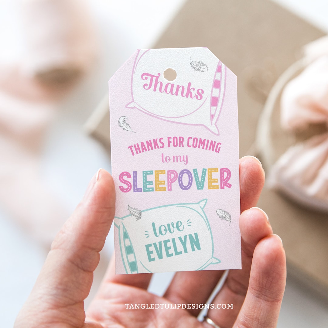 Editable Sleepover Party Tags. Slumber Party Thank You Favor Gift Tags ...