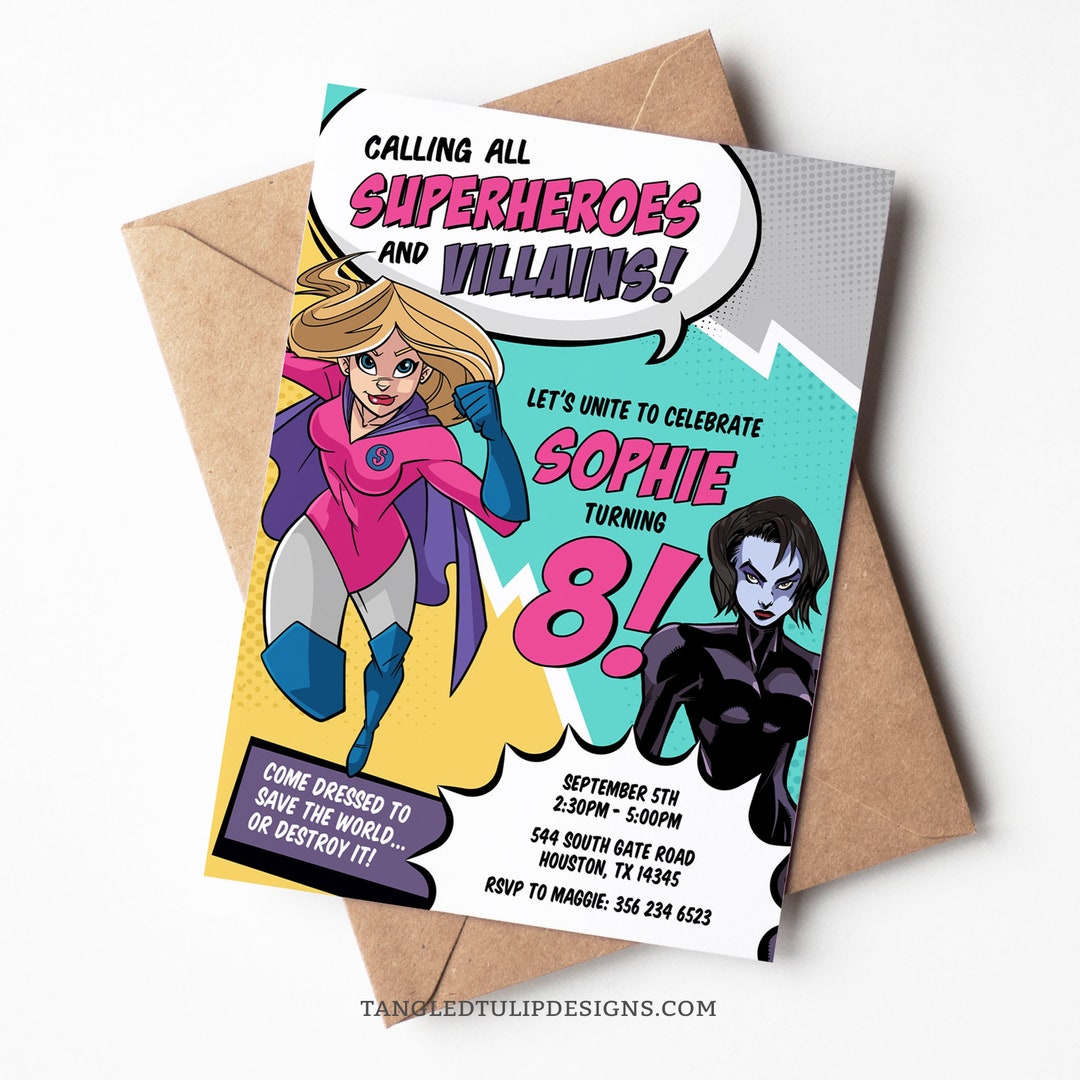 Superhero Villain Birthday Invitation, Editable Superheroes Villains ...