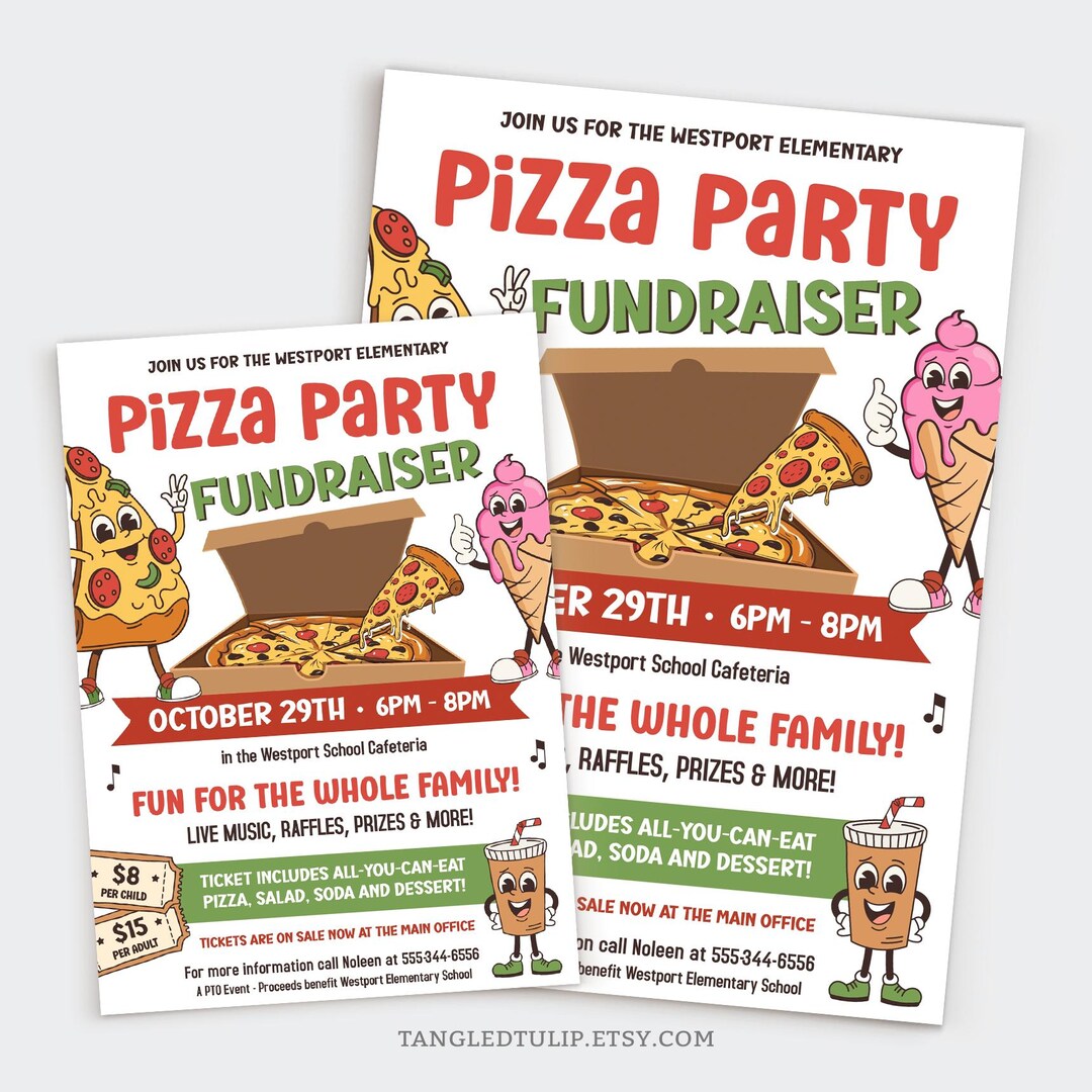Editable Pizza Party Fundraiser Invitation Flyer, School Pizza ...