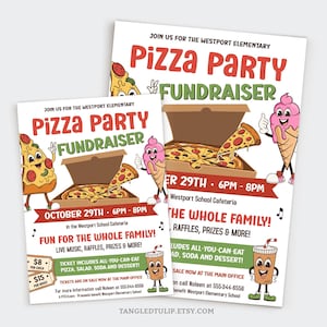 Editable Pizza Party Fundraiser Invitation Flyer, School Pizza ...