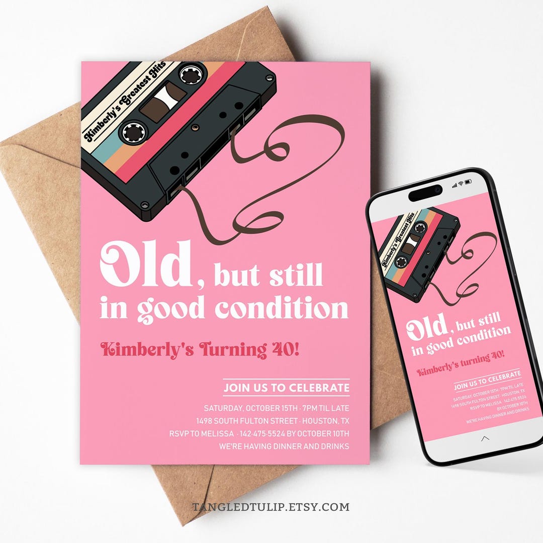 Editable Retro Cassette Tape Invite, Woman Birthday Invitation Template ...