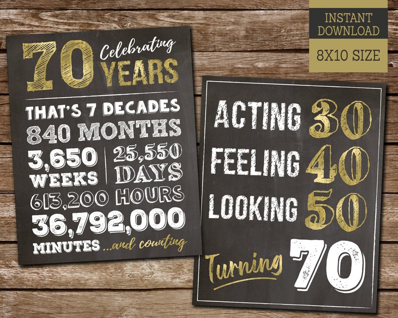 70th Birthday Sign Pack 70th Birthday PRINTABLE Signs 70 - Etsy