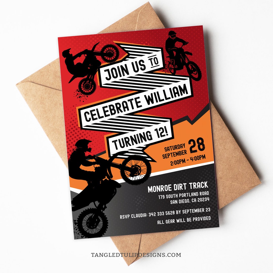 Editable Dirt Bikes Birthday Invitation, Motocross Bike Party Invite ...