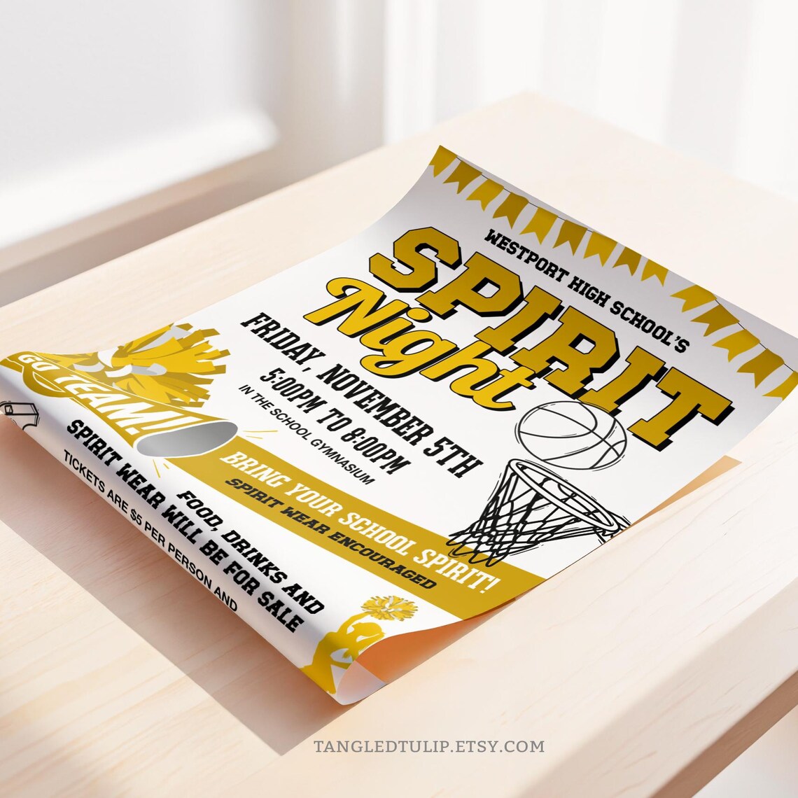 School Spirit Night Flyer | Basketball Pep Rally School Event Poster ...