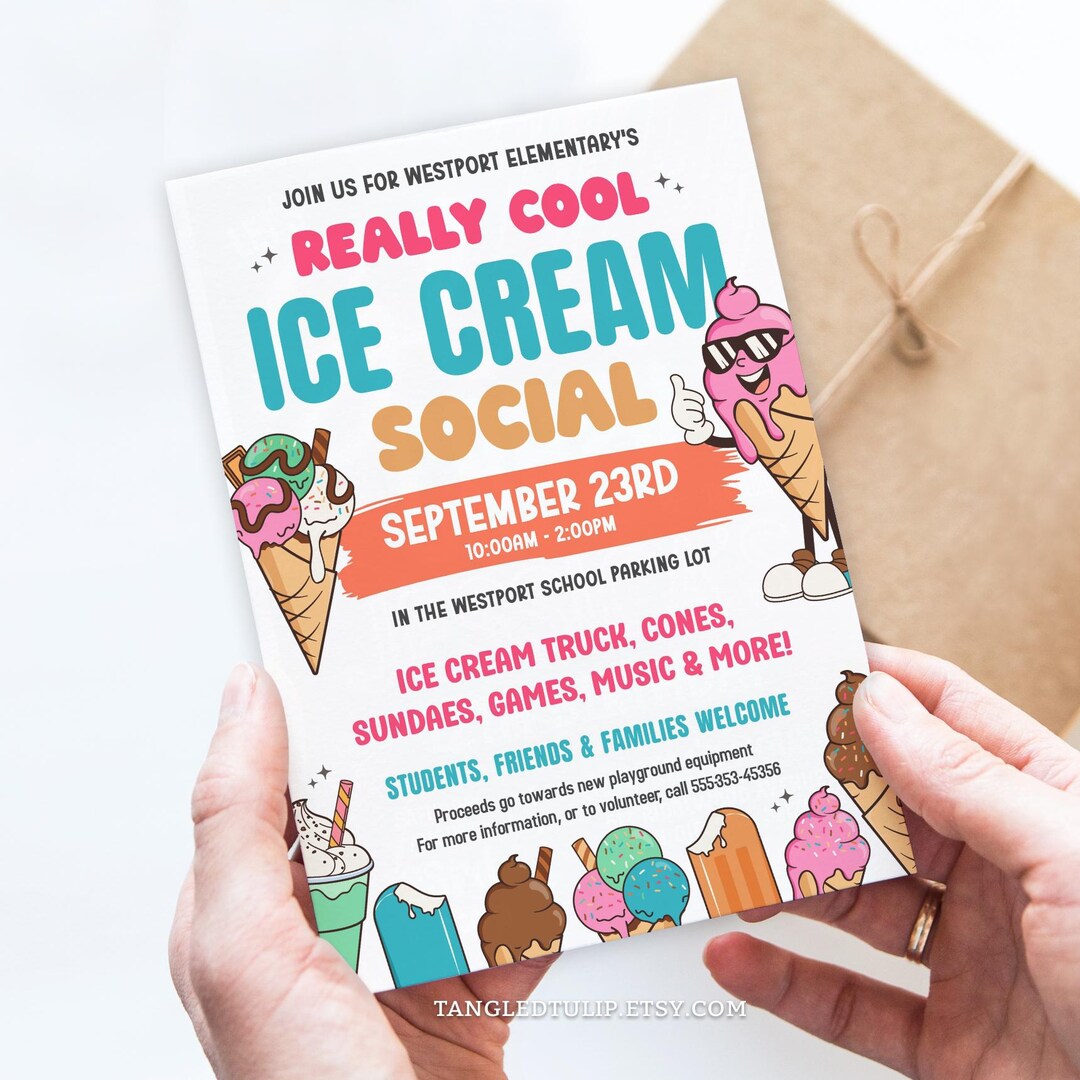 Ice Cream Social Flyer, Printable Ice Cream Fundraiser Party Invite ...