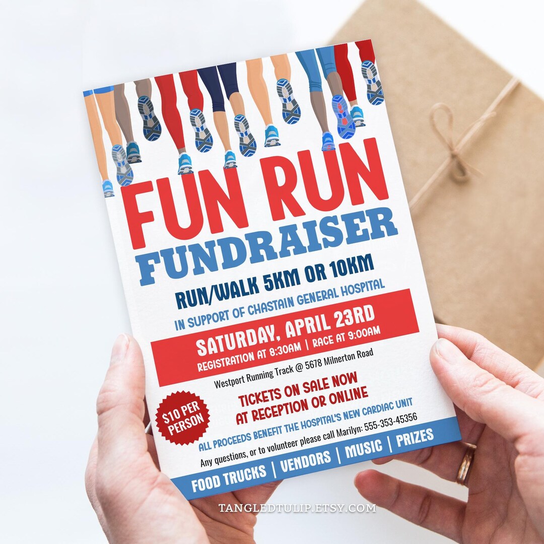 Fun Run Fundraiser Flyer Template, Editable Fun Run Poster, Run Walk ...