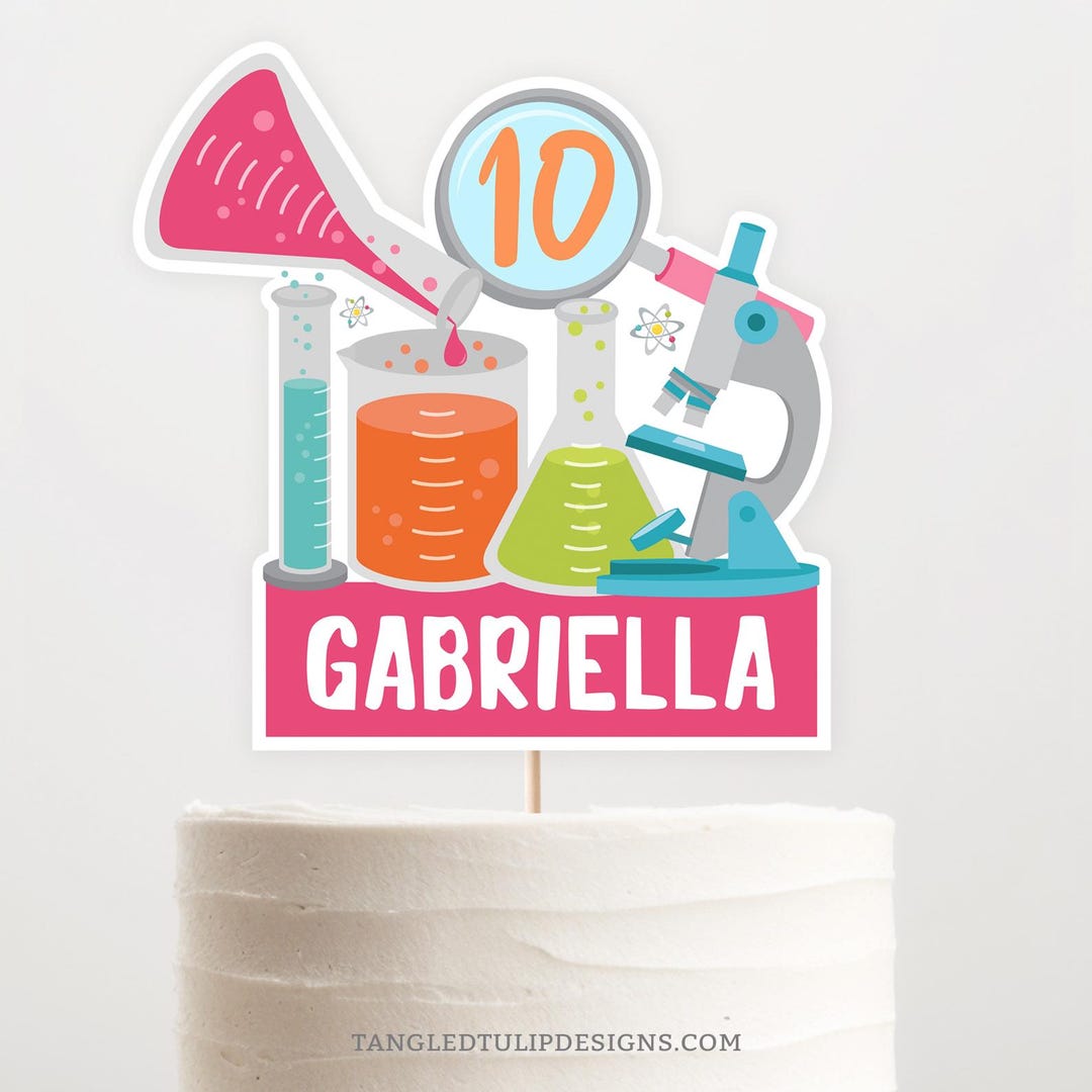 Science Birthday Cake Topper, Printable Girl Science Cake Topper ...