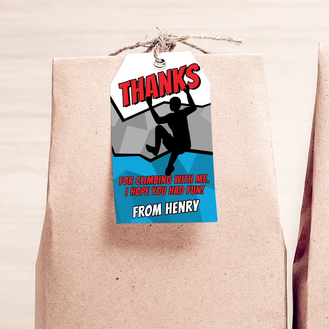 Climbing Birthday Thank You Tags Editable Boy Indoor Rock Climb Party ...