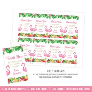 Editable Flamingo First Birthday Tags, 1st Birthday Favor Tag Template ...