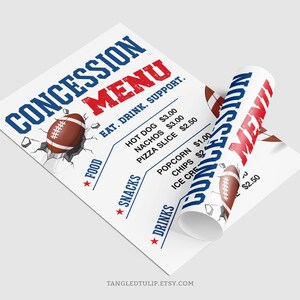 Football Concession Menu Poster | Football Refreshment Stand Price List ...