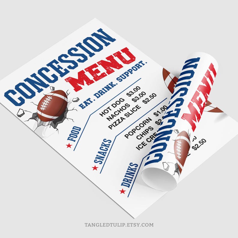 Football Concession Menu Poster | Football Refreshment Stand Price List ...