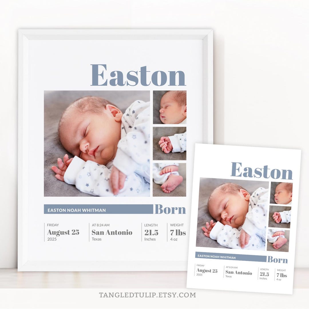 Editable Birth Stats Sign, Baby Boy Birth Stat Poster, Baby Birth ...