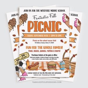 Fall Picnic Flyer | School & Community Fundraiser Picnic | Printable ...