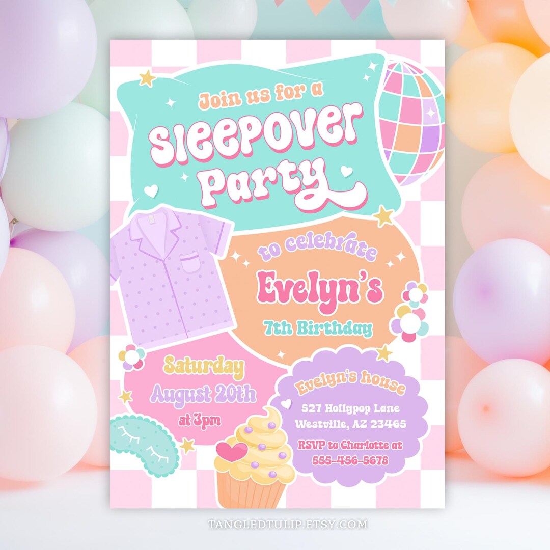 Sleepover Birthday Invitation | Groovy Girl Sleepover Pajama Birthday ...