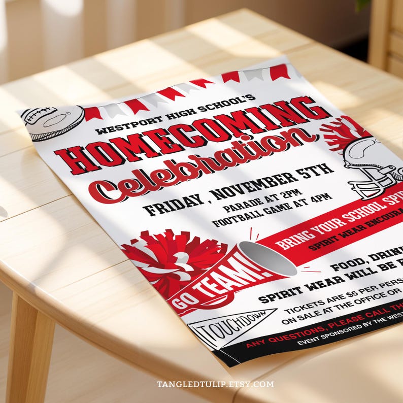 Homecoming Football Celebration Flyer | School Football Game Event ...