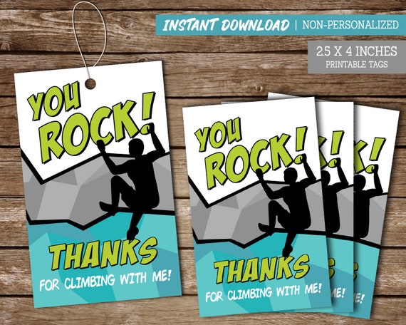 You Rock Climbing Party PRINTABLE Thank You Tags, You Rock Favor Tags ...