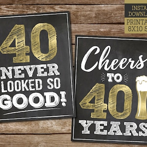 40th Birthday Sign Pack, 40th Birthday PRINTABLE Signs, Cheers to 40 ...
