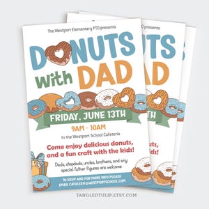 Editable Donuts With Dad Invitation Flyer, School Father's Day ...