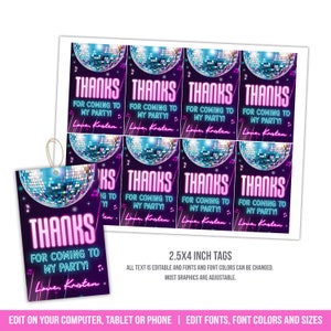 Disco Party Gift Tags Neon Glow Dance Party Favor Tag Teen Girl ...