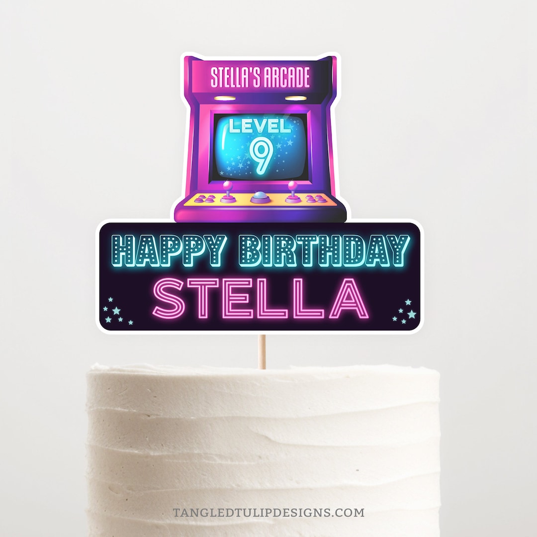 Arcade Birthday Cake Topper, Arcade Party, Personalized, Printable Cake ...