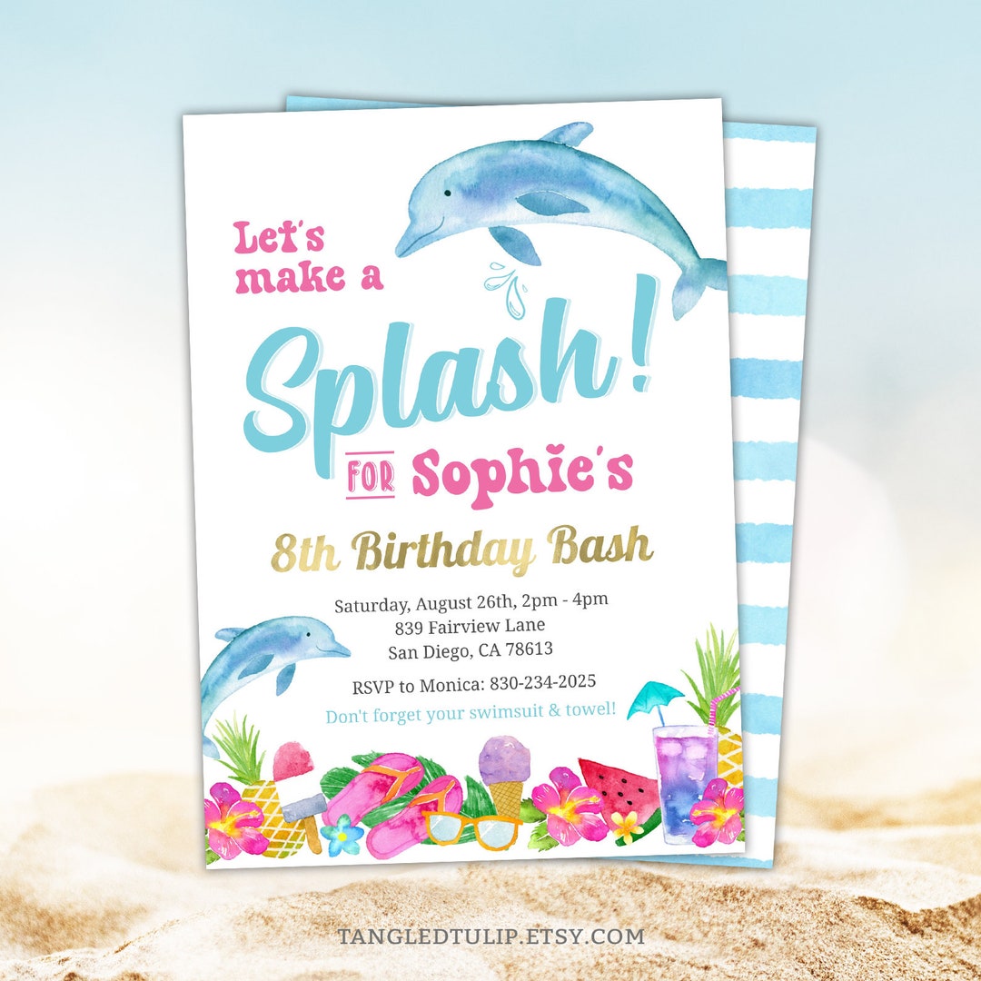 Dolphin Splash Birthday Invitation Dolphins Party Tropical - Etsy