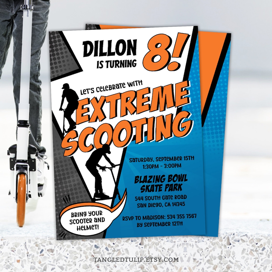 Editable Scooter Birthday Invitation Scooting Party Invite for Boy ...