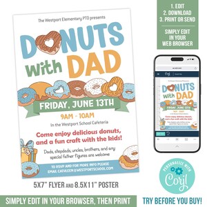 Editable Donuts With Dad Invitation Flyer, School Father's Day ...