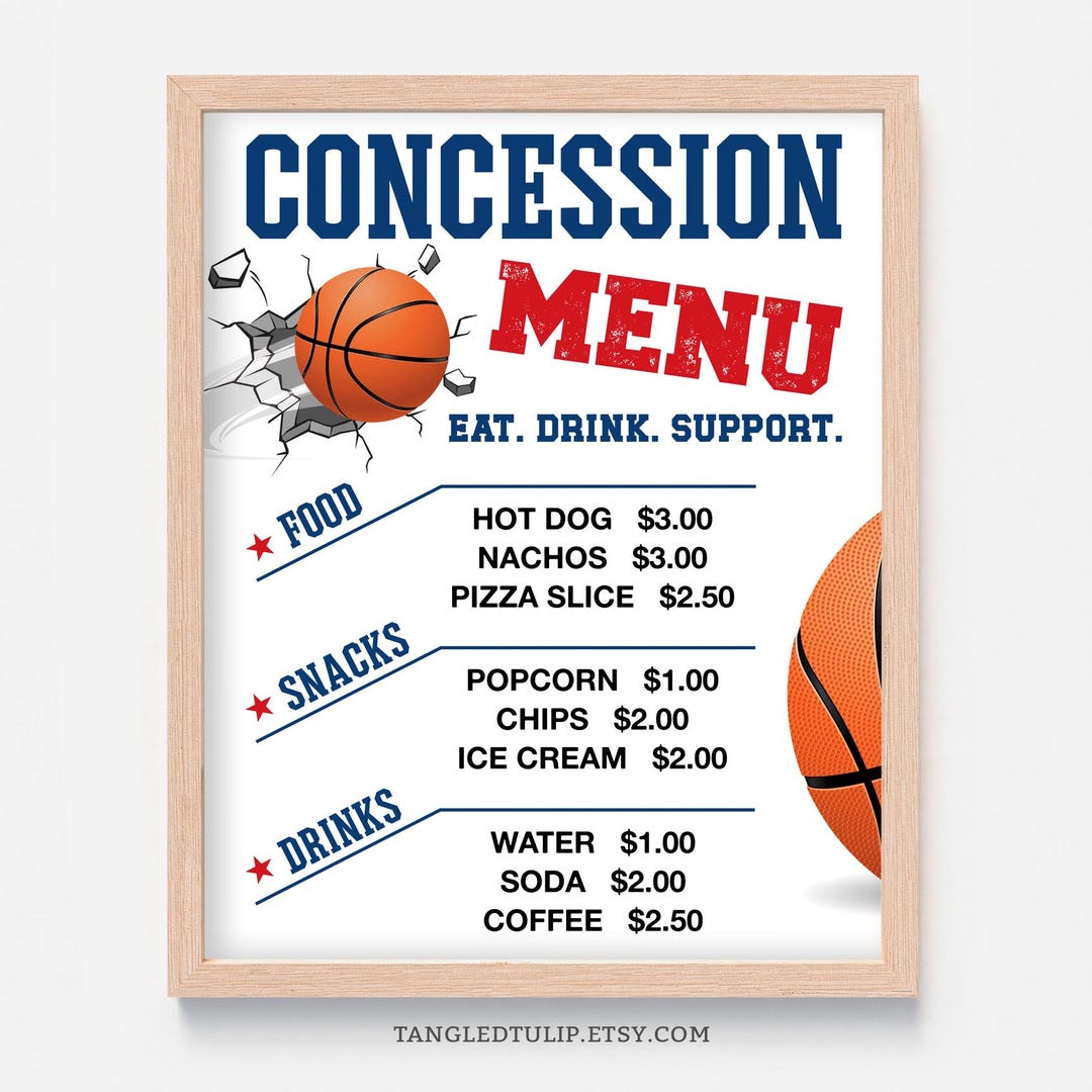Editable Basketball Concession Menu Template, Concession Stand Sign ...
