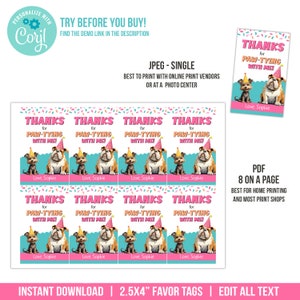 Puppy Dog Theme Birthday Favor Tags Paw-ty Thank You Tag Girl Party Hat ...