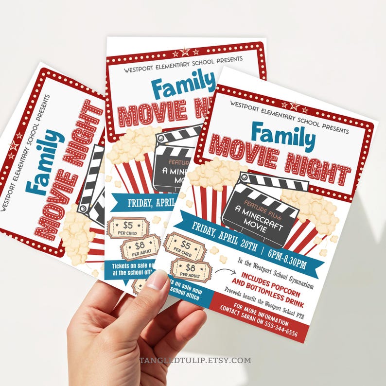 Movie Night Fundraiser Flyer | Family Movie Night Event Poster ...