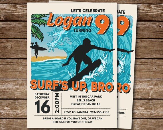 Surfing Birthday Invitation Boys, Surfer Party Invite, PRINTABLE Surf's ...